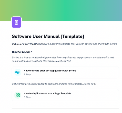 Software User Manual Template | Scribe Software User Manual Template | Scribe